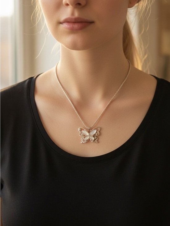 Jewelry | 618 Silver Butterfly Pendant Necklace Elegant Women Jewelry ...